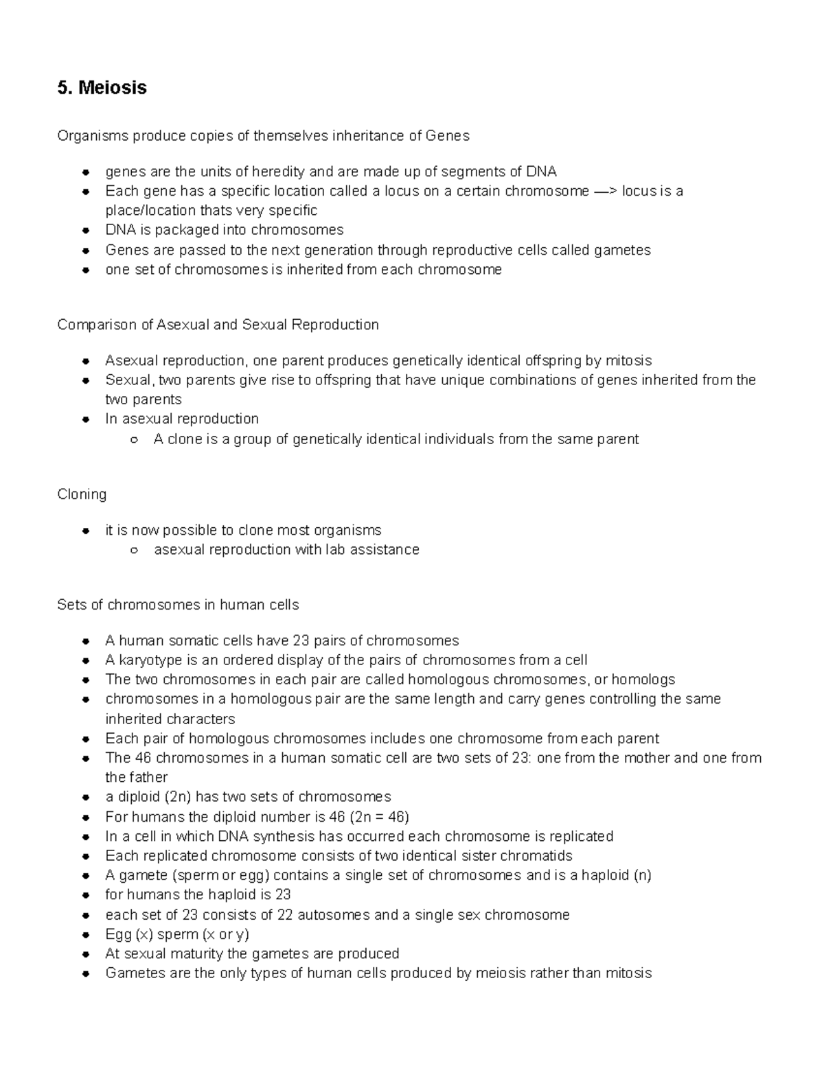5. Meiosis - Lecture notes 5 - 5. Meiosis Organisms produce copies of ...