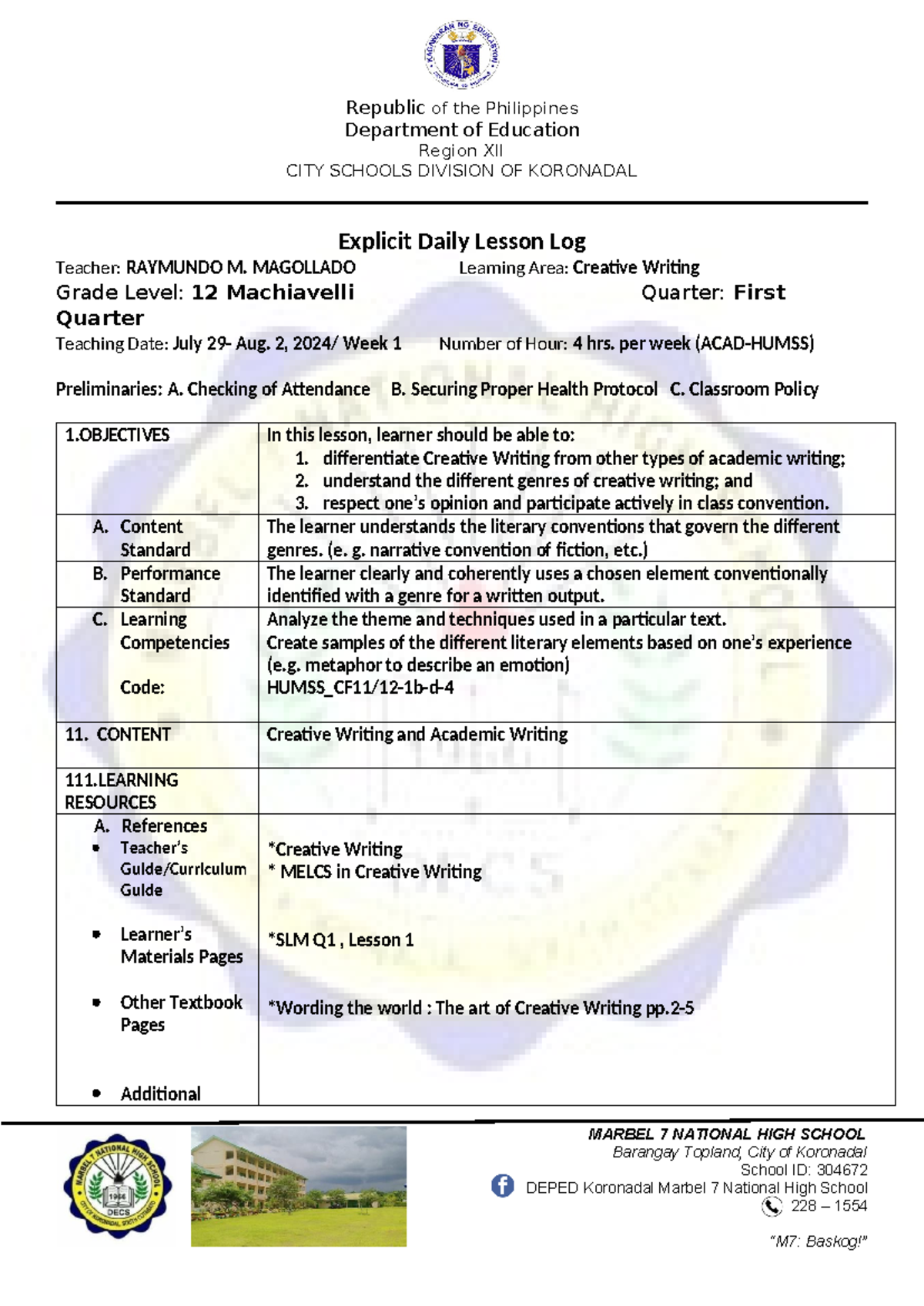 Creative Writing - Department of Education Region XII CITY SCHOOLS ...