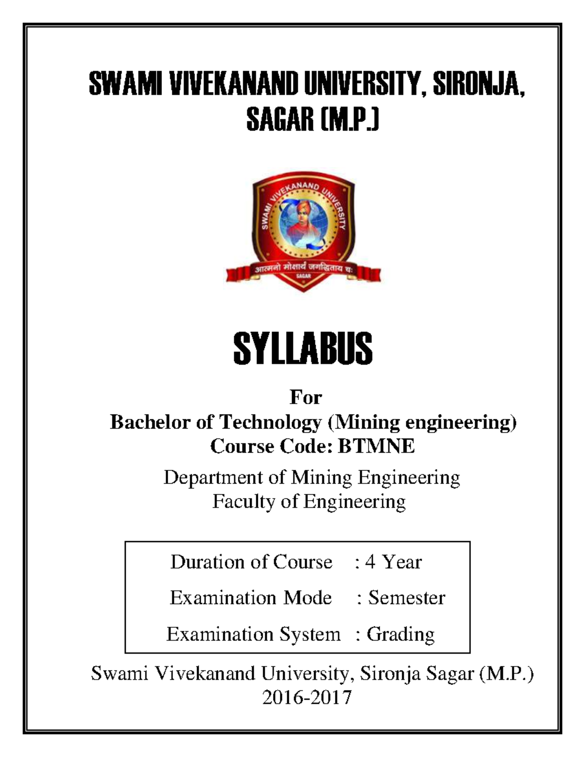 B.Tech Mining 1-8 sem Syllabus - SWAMI VIVEKANAND UNIVERSITY, SIRONJA ...