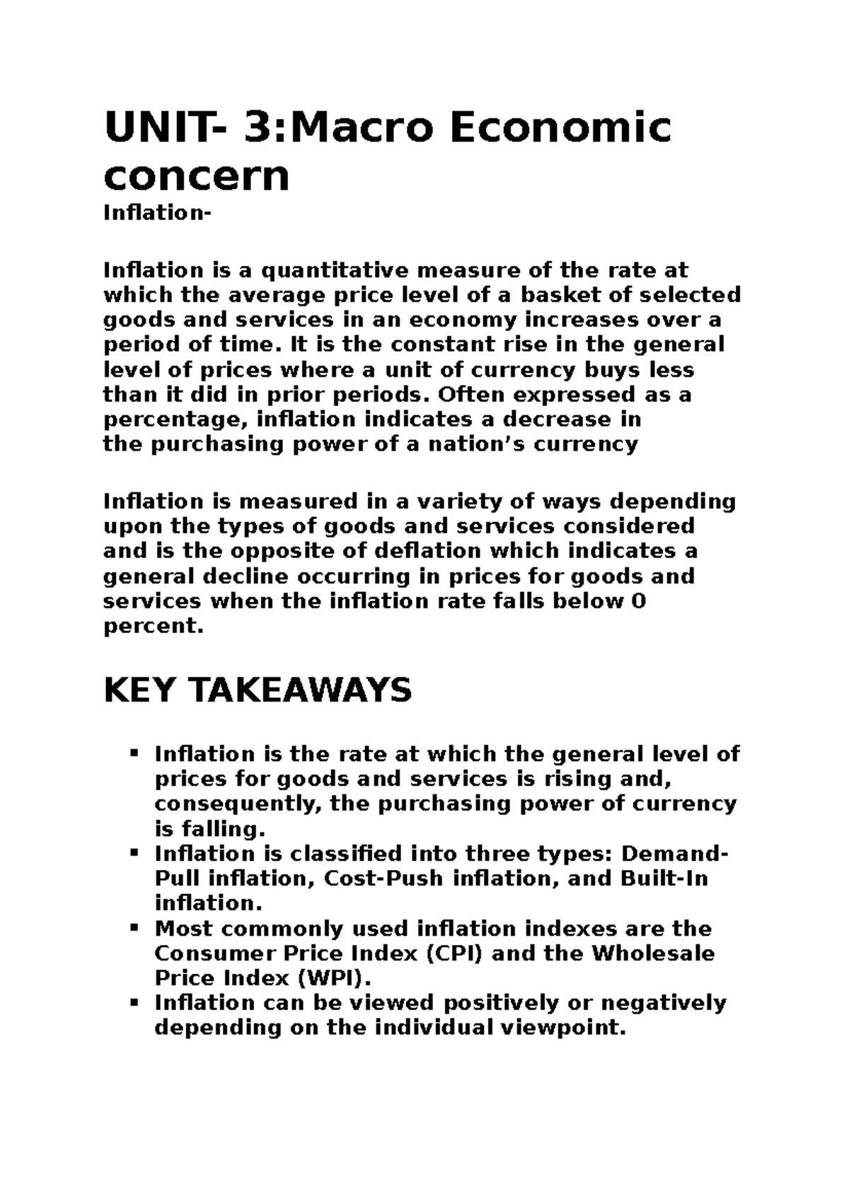 What Is Inflation - Lecture notes 5-8 - UNIT- 3:Macro Economic concern ...