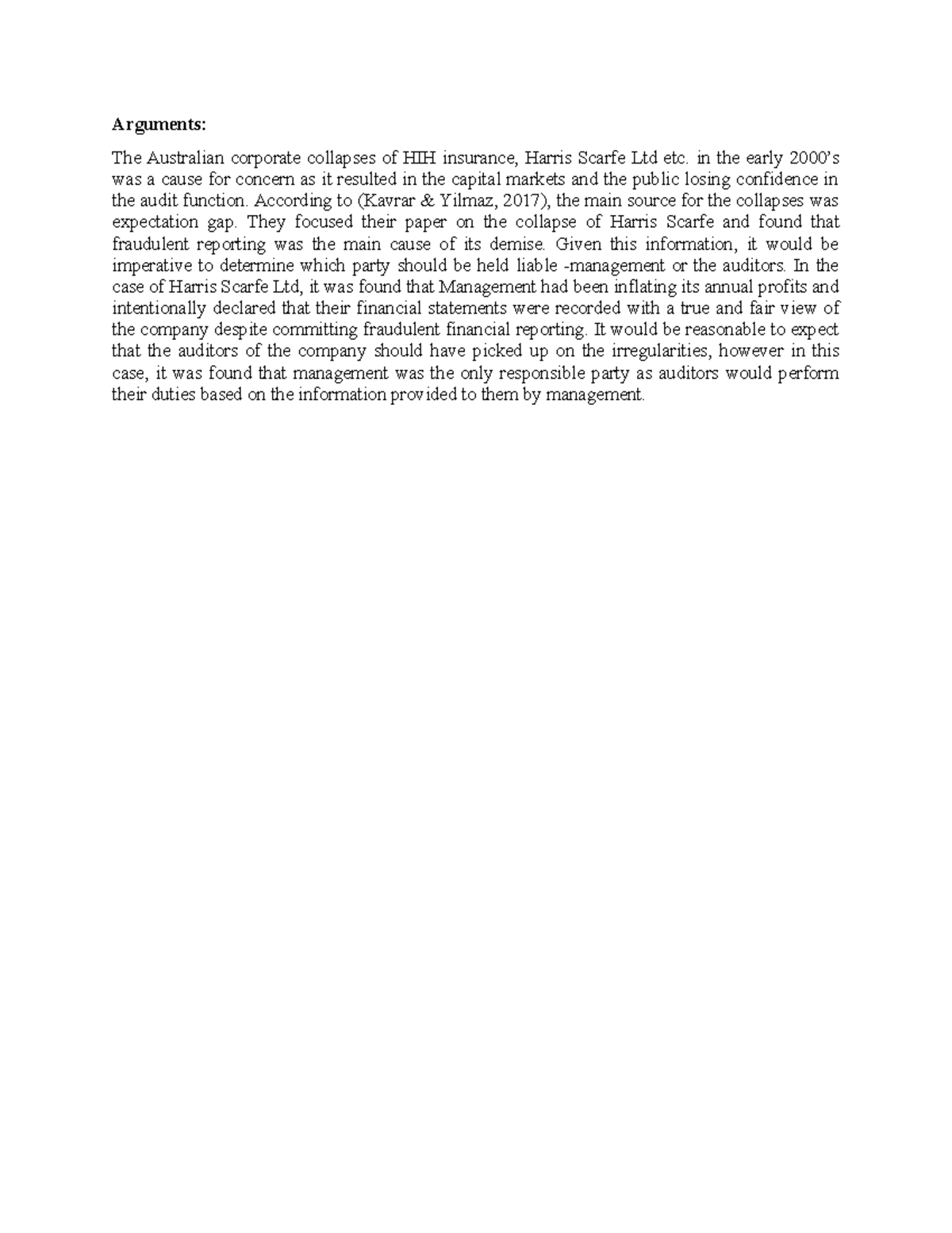 Arguments - Australian corporate collapses of HIH insurance ...