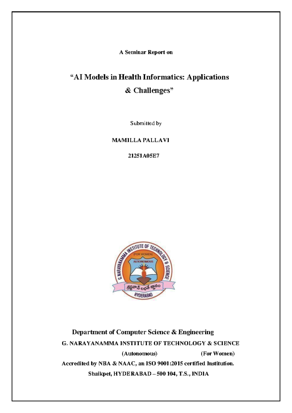 Reportt (9) removed - xyz - A Seminar Report on “AI Models in Health ...