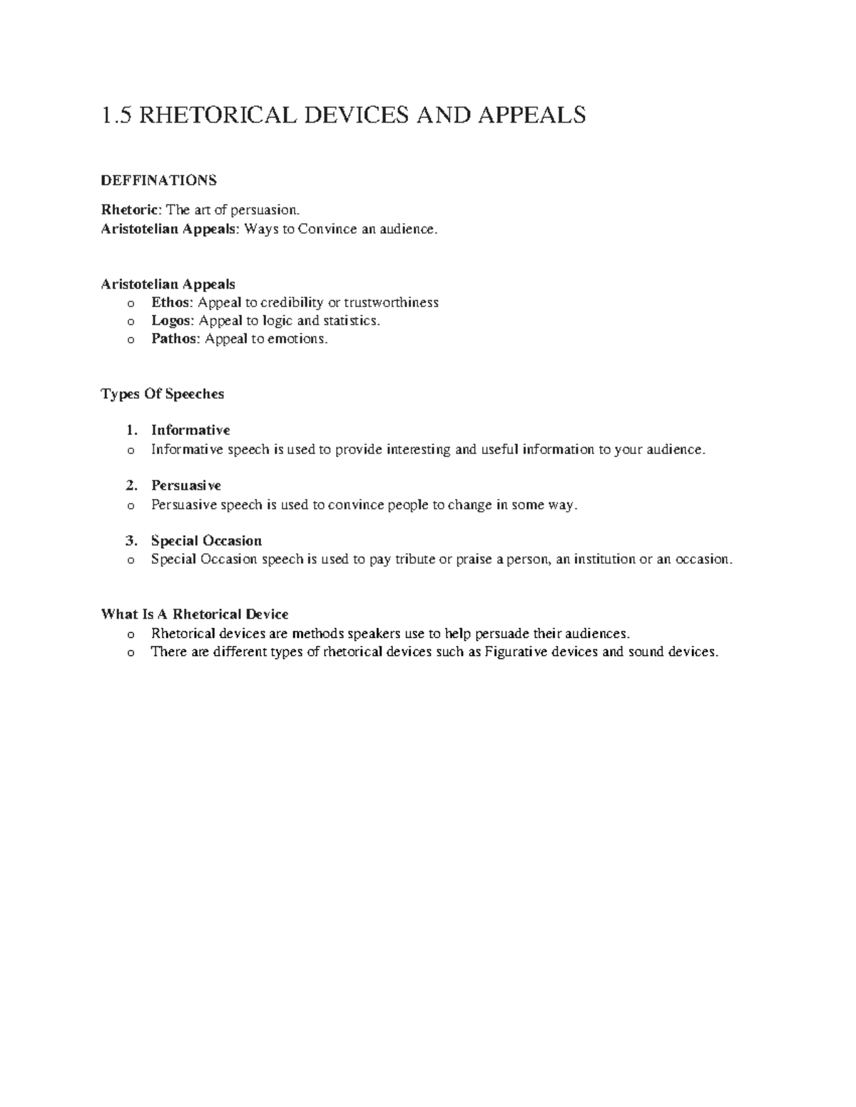 1.5 Rhetorical Devices AND Appeals - 1 RHETORICAL DEVICES AND APPEALS ...