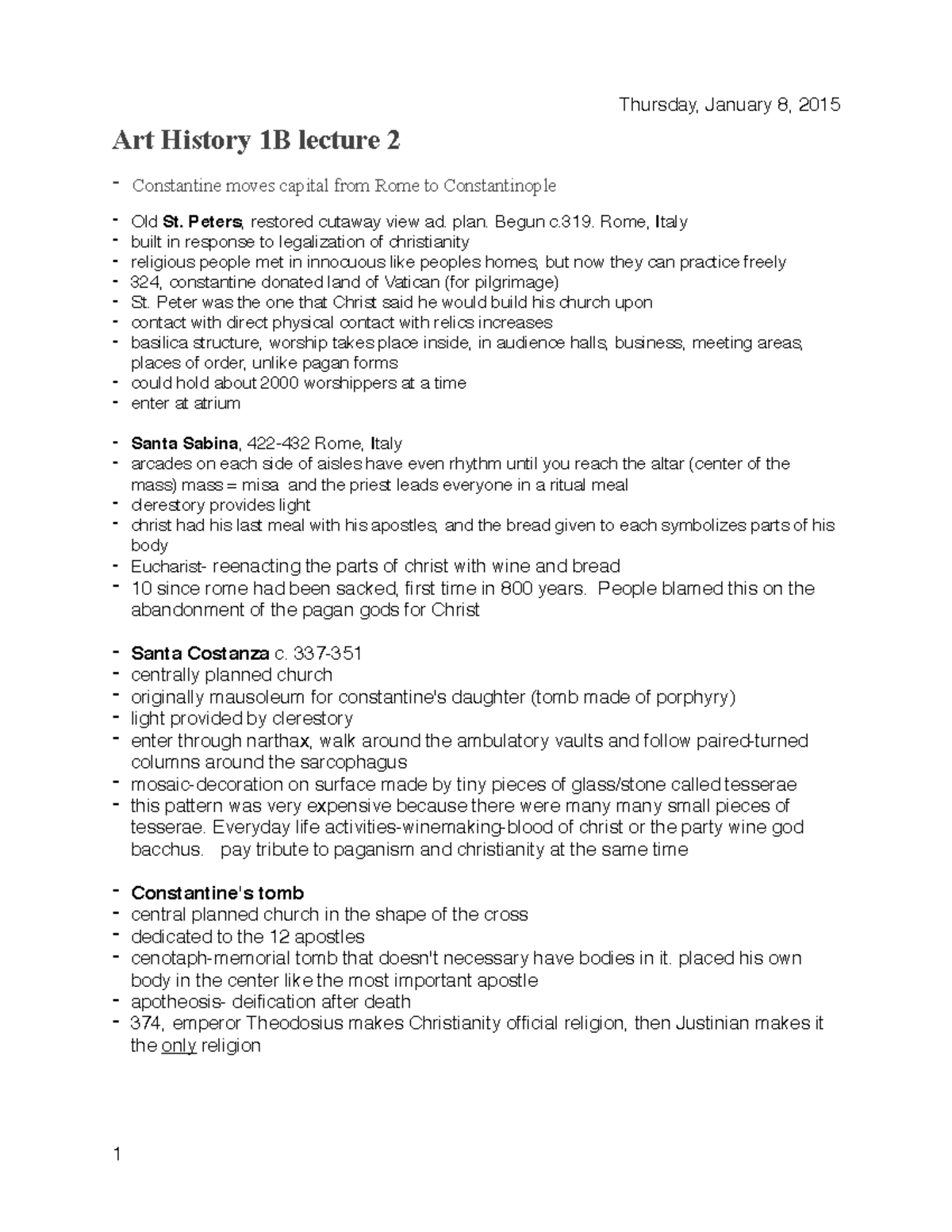 AHI 1B lec 2 - Lecture notes 2 - Thursday, January 8, 2015 Art History ...