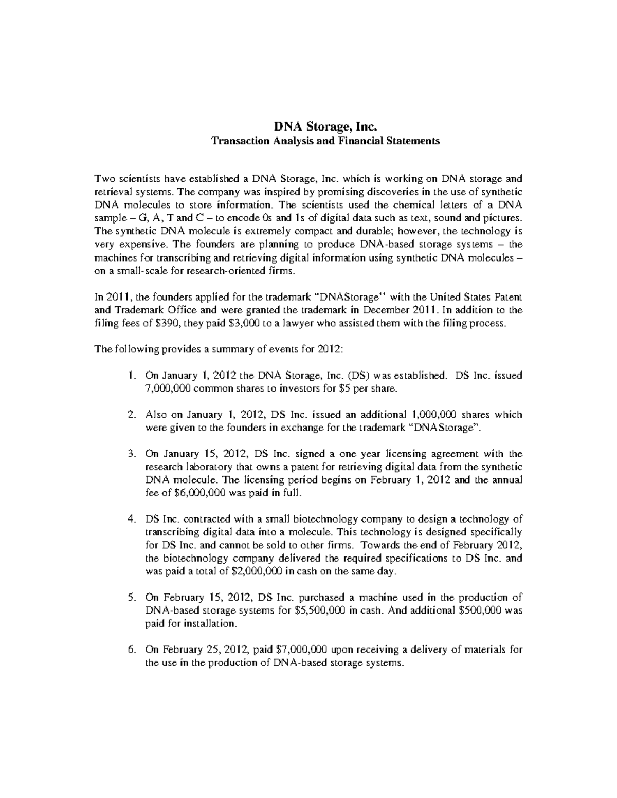 DNAStorage Inc-2 - DNA Storage, Inc. Transaction Analysis and Financial Statements Two ...