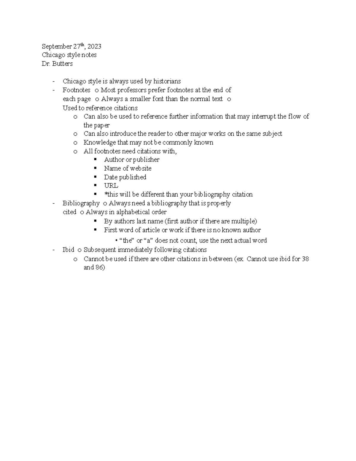 Chicago styles notes - September 27 th , 2023 Chicago style notes Dr ...