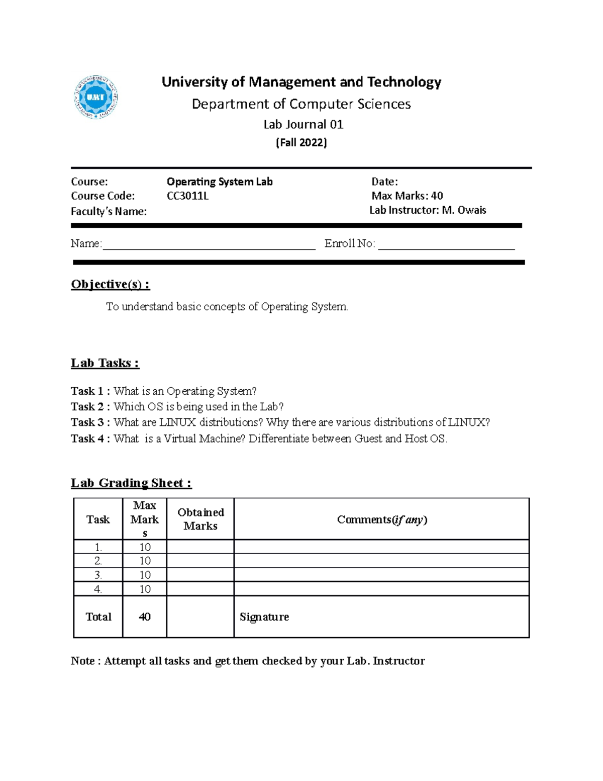 OS Lab 1 - Lecture Notes - University of Management and Technology ...