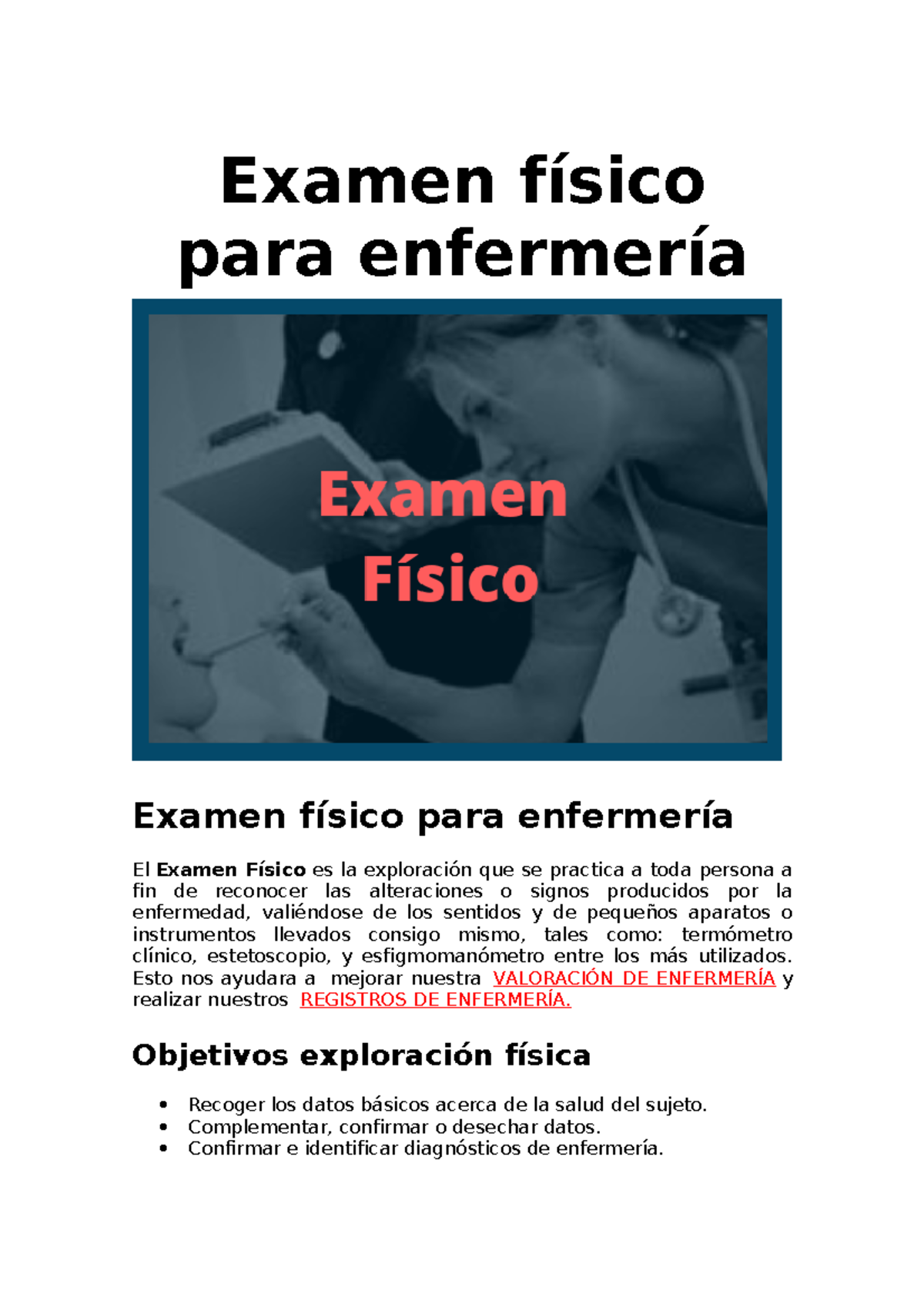 Examen físico para enfermería conceptos - Examen físico para enfermería ...