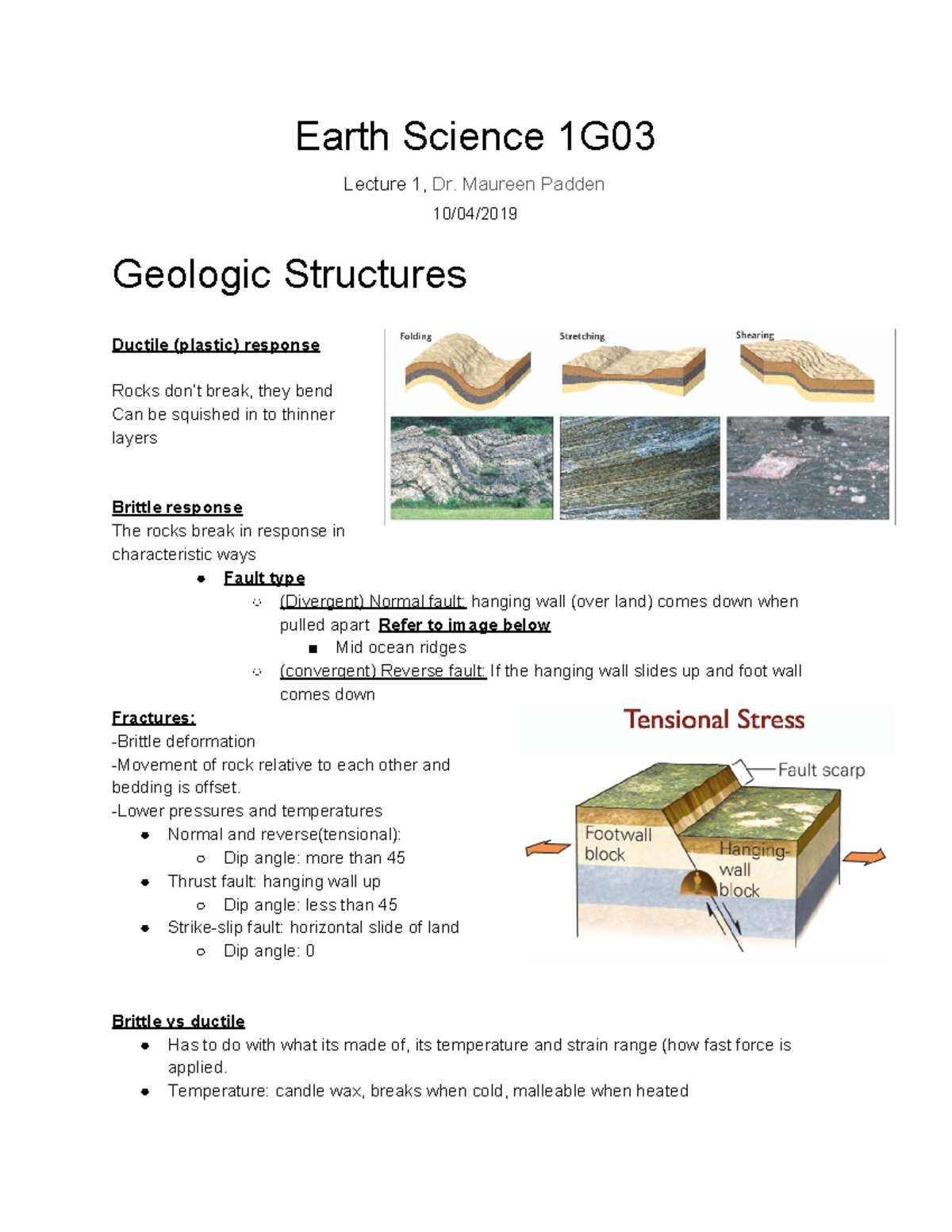 Geologic Structures - Lecture notes Entire Unit - Earth Science 1G ...