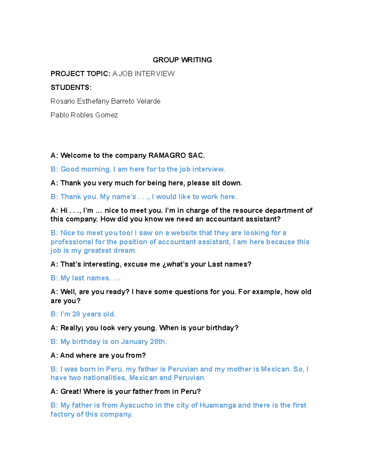 PROYECTO FINAL - ENTREVISTA DE TRABAJO - JOB Interview Ingles 3.docx ...