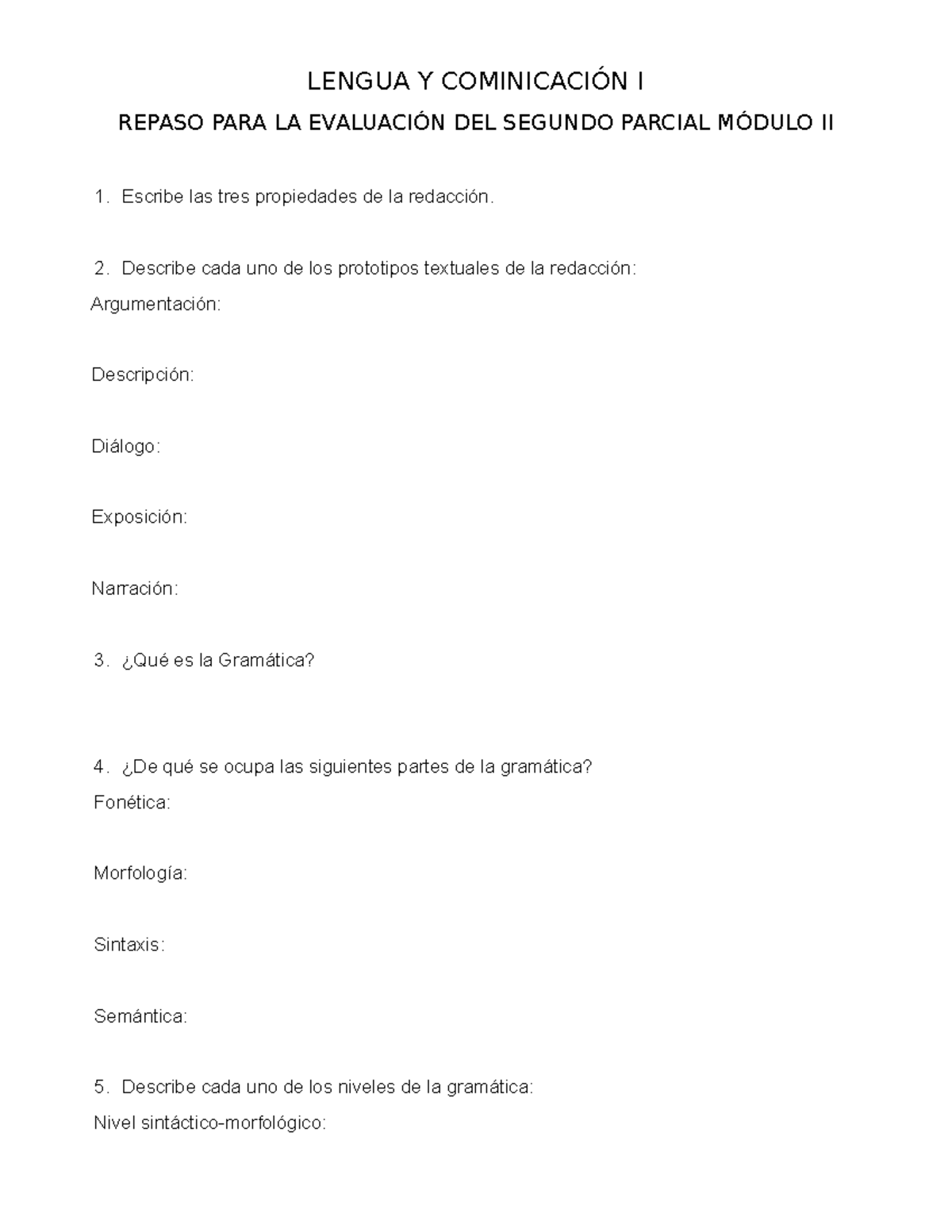 Repaso Segundo Parcial Modulo II - LENGUA Y COMINICACIÓN I REPASO PARA LA EVALUACIÓN DEL SEGUNDO ...