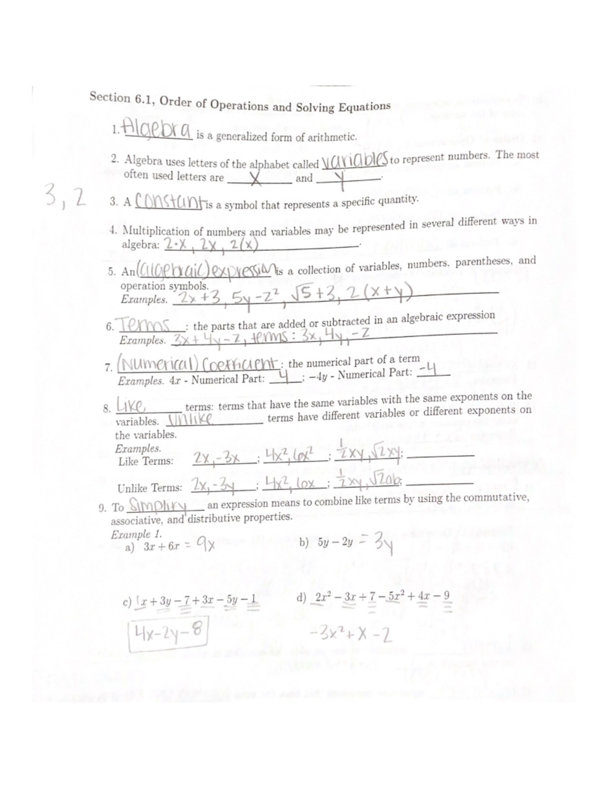 Section 6.1, Order of Operations and Solving Equations - MTH 110 - Studocu