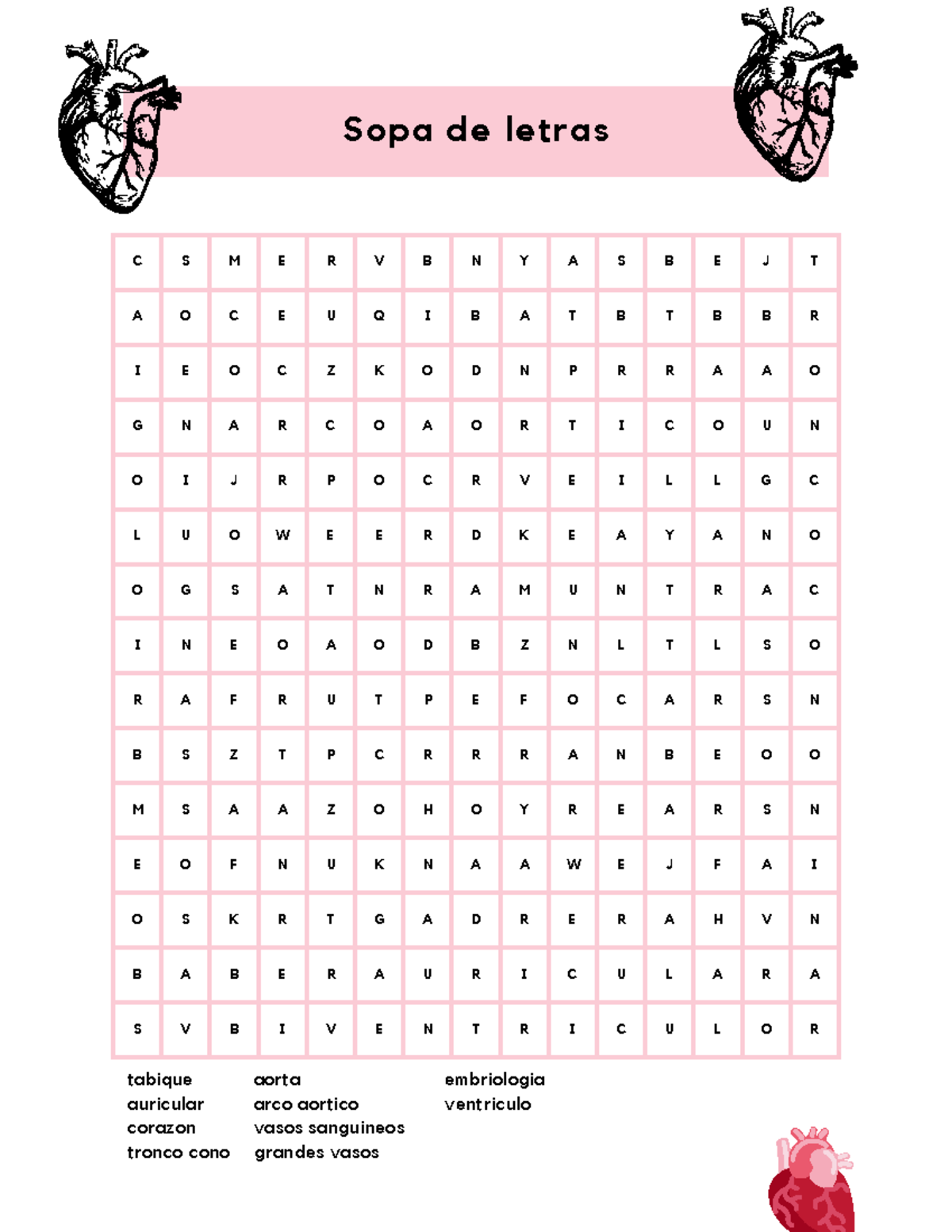 SOPA DE Letras Circulatorio - C S M E R V B N Y A S B E J T A O C E U Q ...