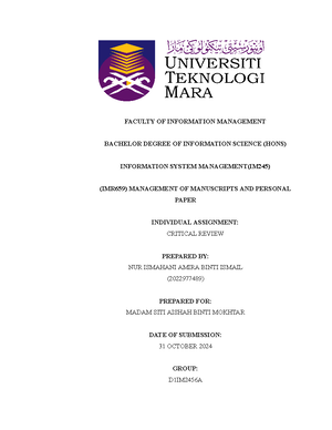 IMR659- Article Summary - FACULTY OF INFORMATION MANAGEMENT UNIVERSITI ...