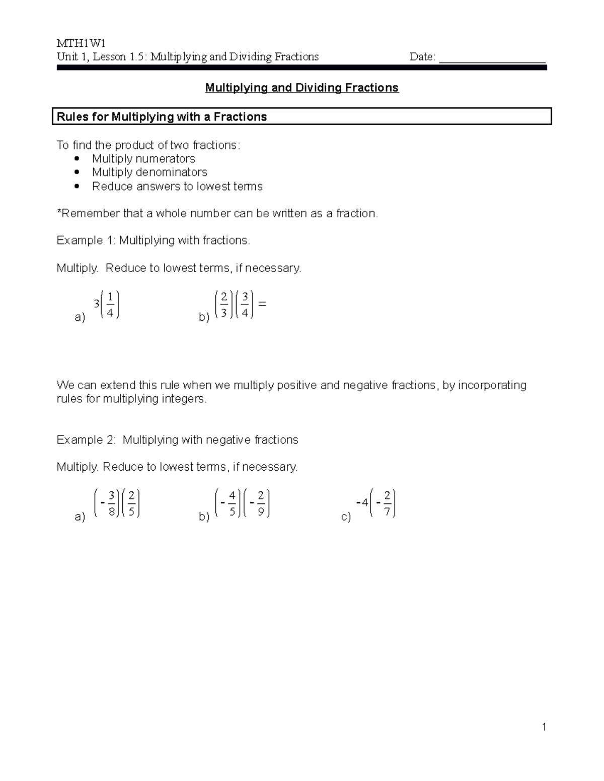 1.5 Multiplying and Dividing Fractions - Example 1: Multiplying with ...