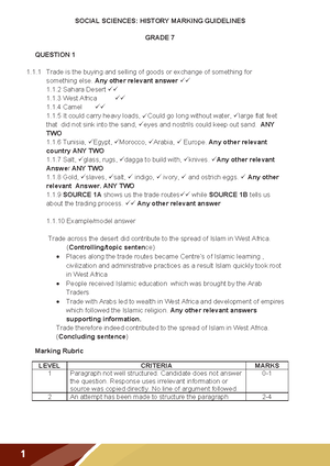 Grade 5 History TERM 1 TEST MEMO - SOCIAL SCIENCES: HISTORY HUNTER ...