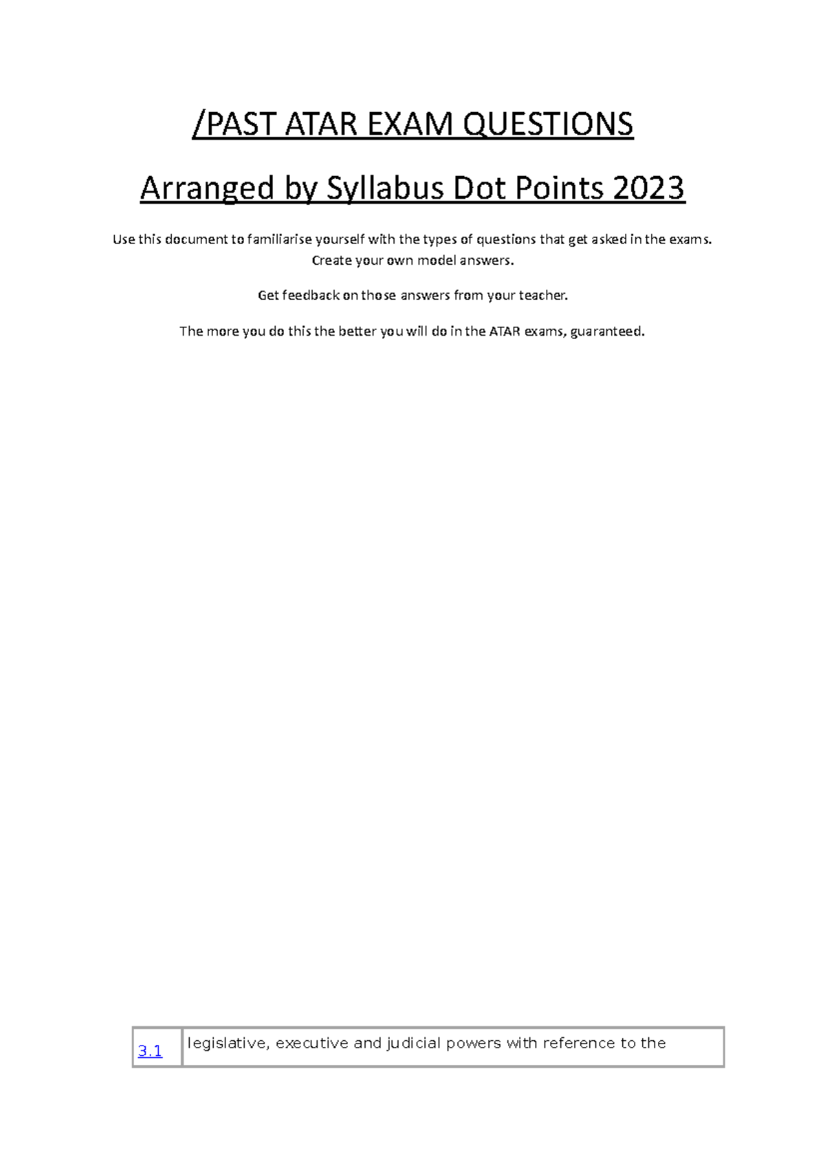 Past Exam Questions Arranged by Syllabus Dot Points 2023 copy - /PAST ...