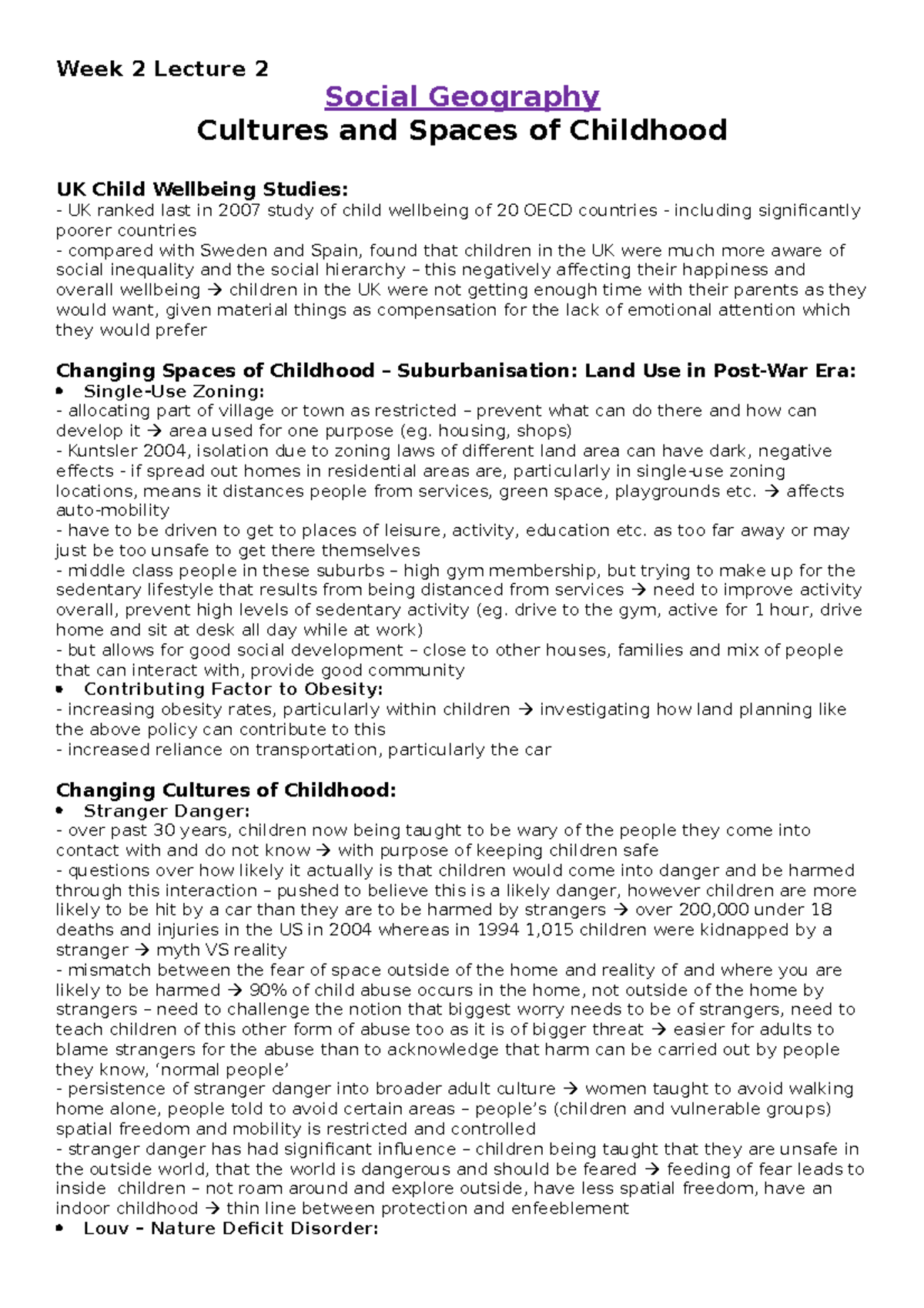 Week 2 Lecture 2 childhood - Week 2 Lecture 2 Social Geography Cultures and Spaces of Childhood ...