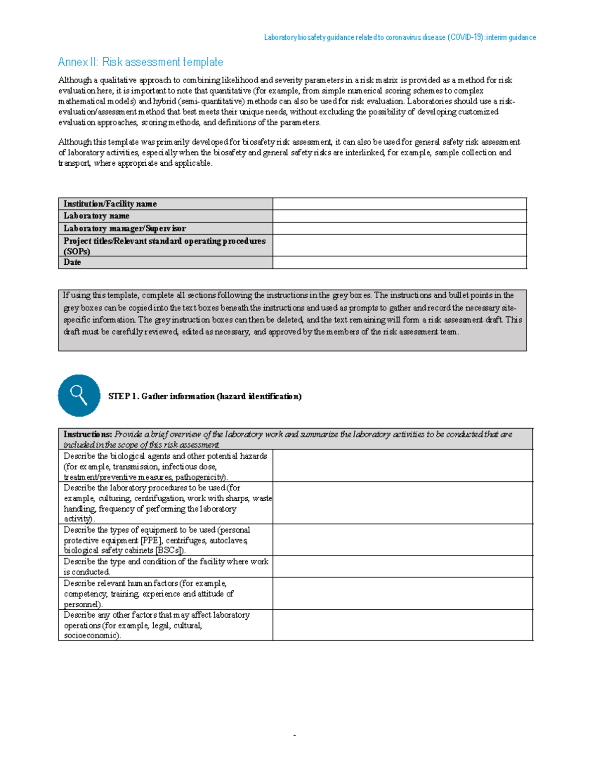 WHO-Risk-Assessment - risk assessment plan template - If using this ...