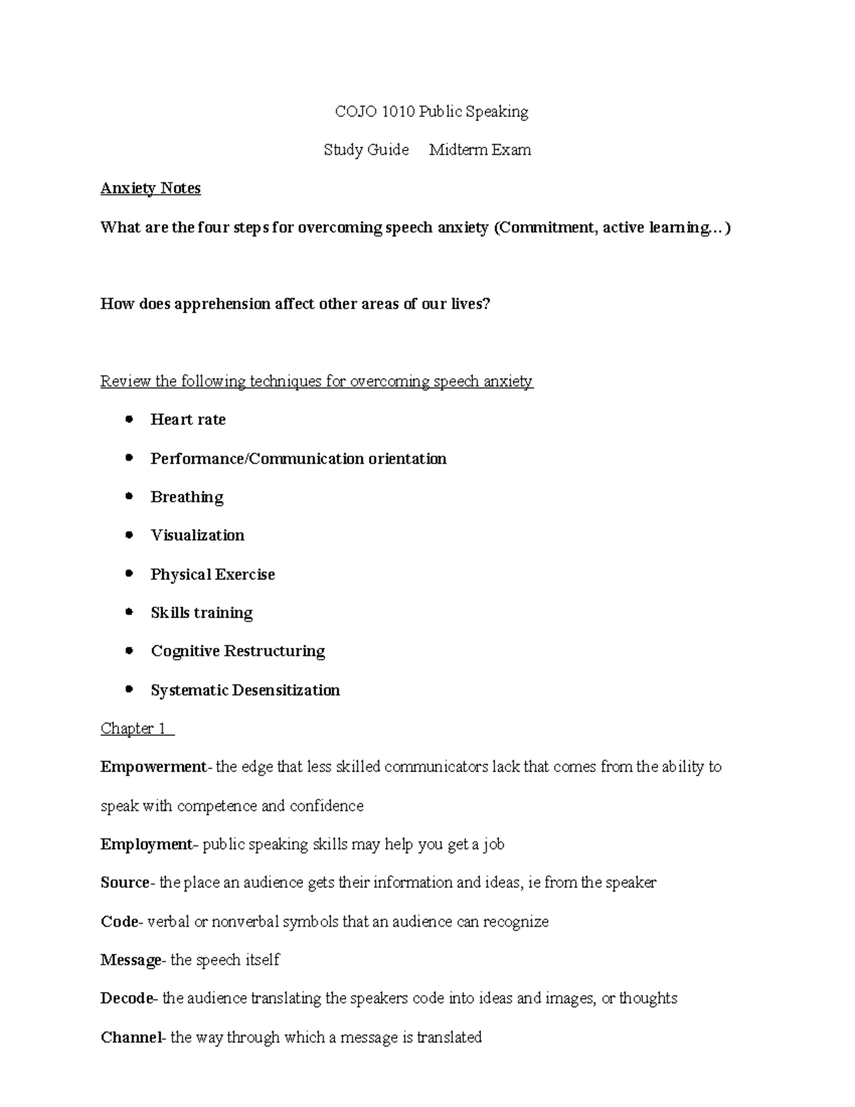 COJO 1010 Midterm Exam study guide - COJO 1010 Public Speaking Study ...