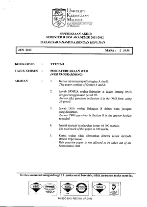 Sample TTTP2543 Final Exam - IJAZAH SARJANAMUDA DENGAN KEPUJIAN Kertas ...