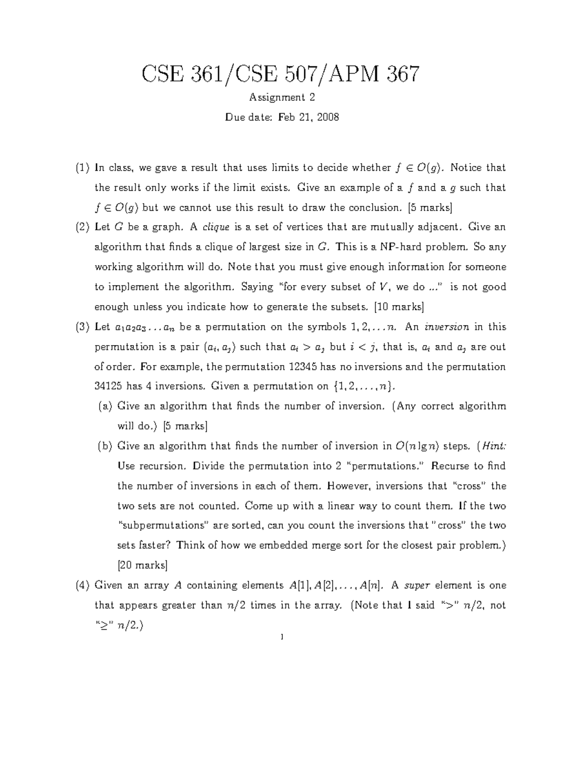 CSE 367 Assignment 2: Limits Cliques Permutations and Super Elements ...