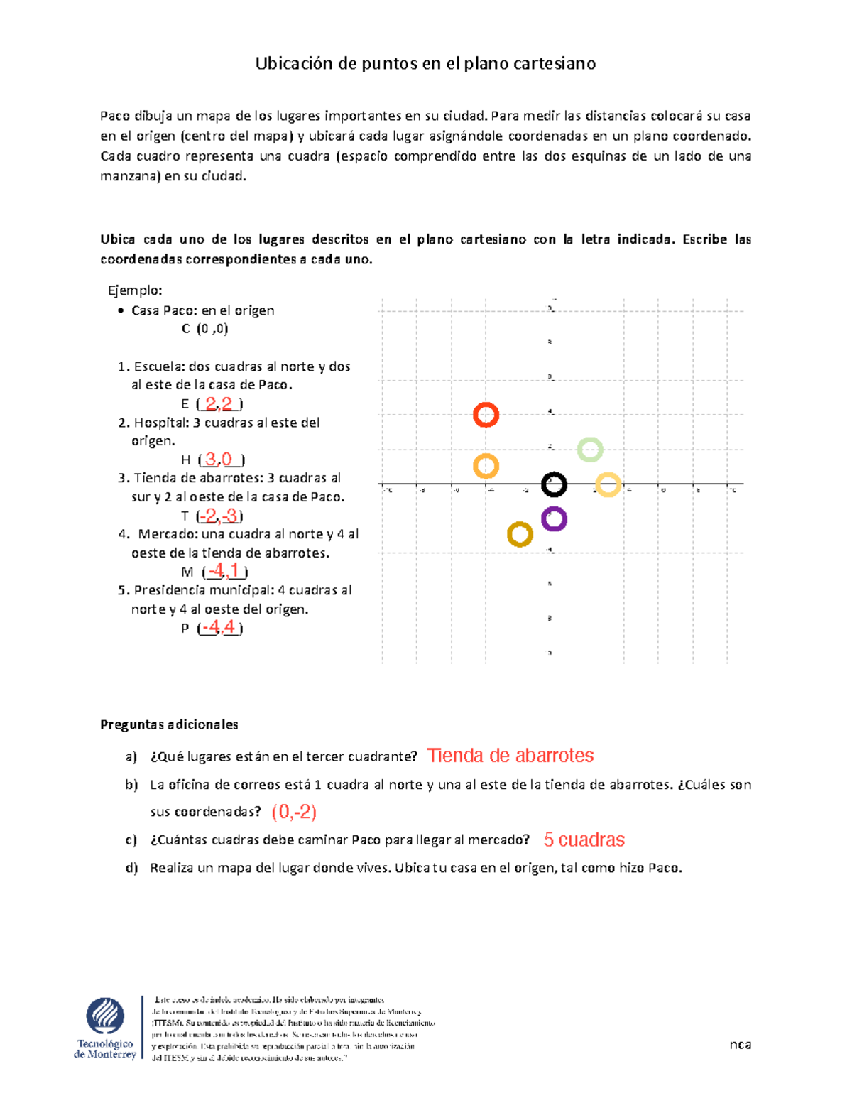 Ubicación Puntos Plano Cartesiano - Ubicación de puntos en el plano ...