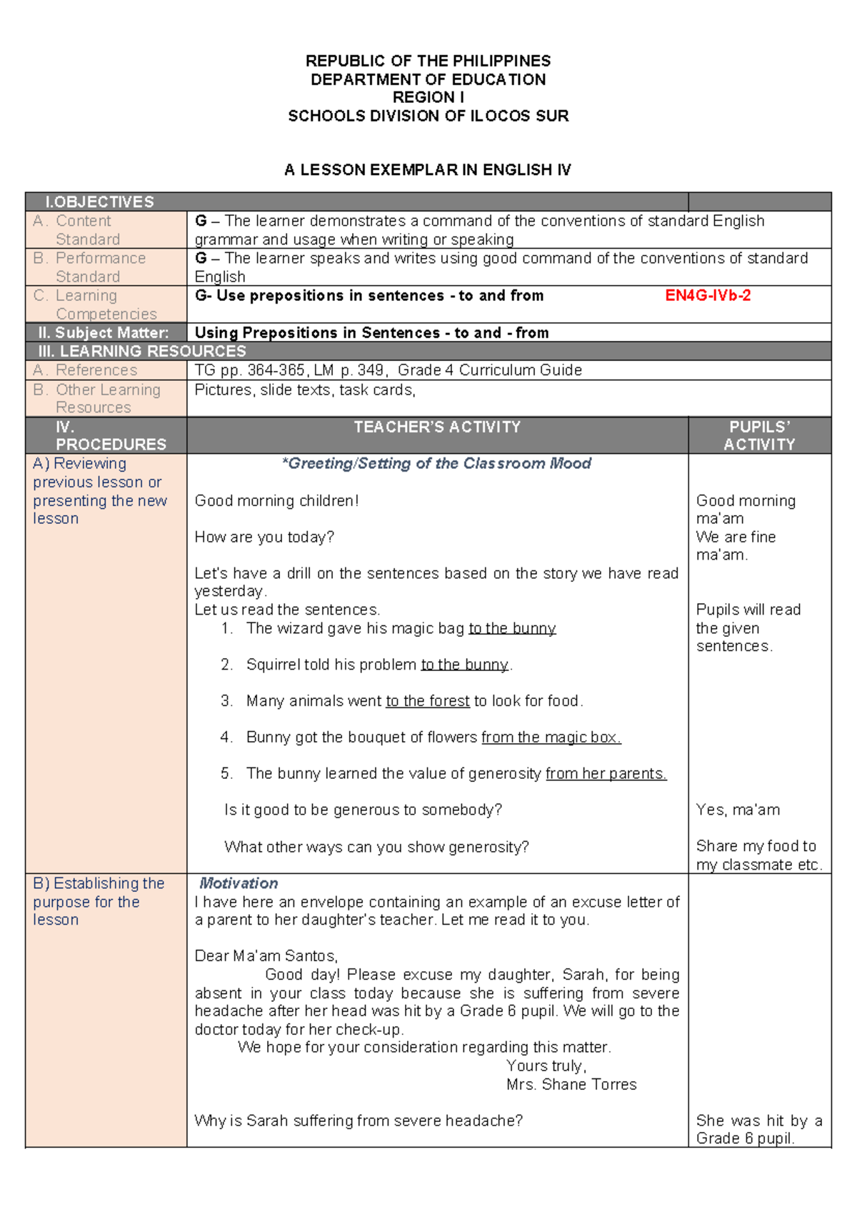 427806725 Lesson Exemplar in Grade 4 - REPUBLIC OF THE PHILIPPINES DEPARTMENT OF EDUCATION ...