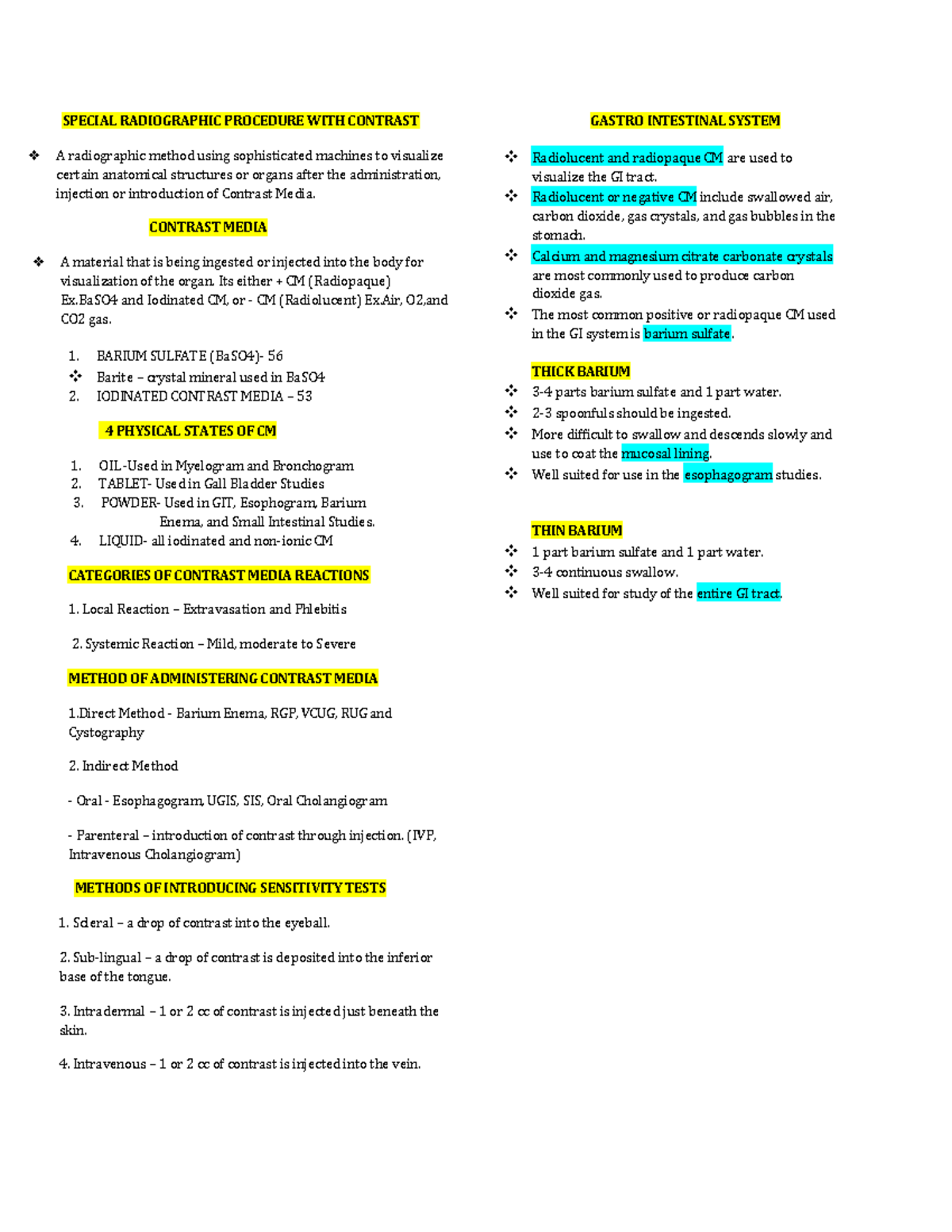 Contrast- Media- Notes - SPECIAL RADIOGRAPHIC PROCEDURE WITH CONTRAST A ...
