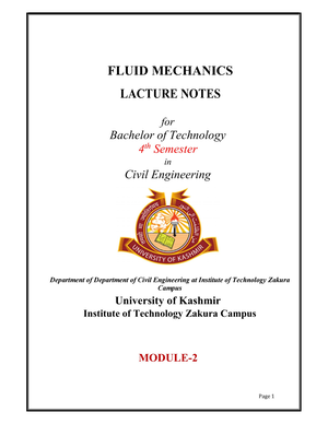 Fluid Mechanics 4th Sem Module 3 and 4 Fluid Dynamics and Open channel ...