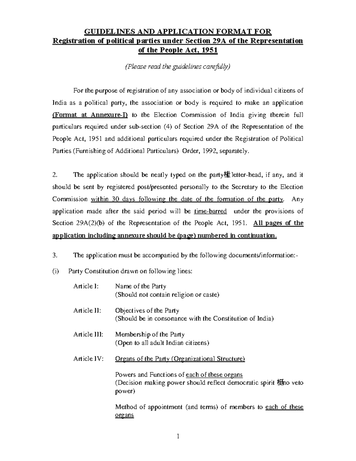 Political Party Registration Forms under Section 29A - GUIDELINES AND ...