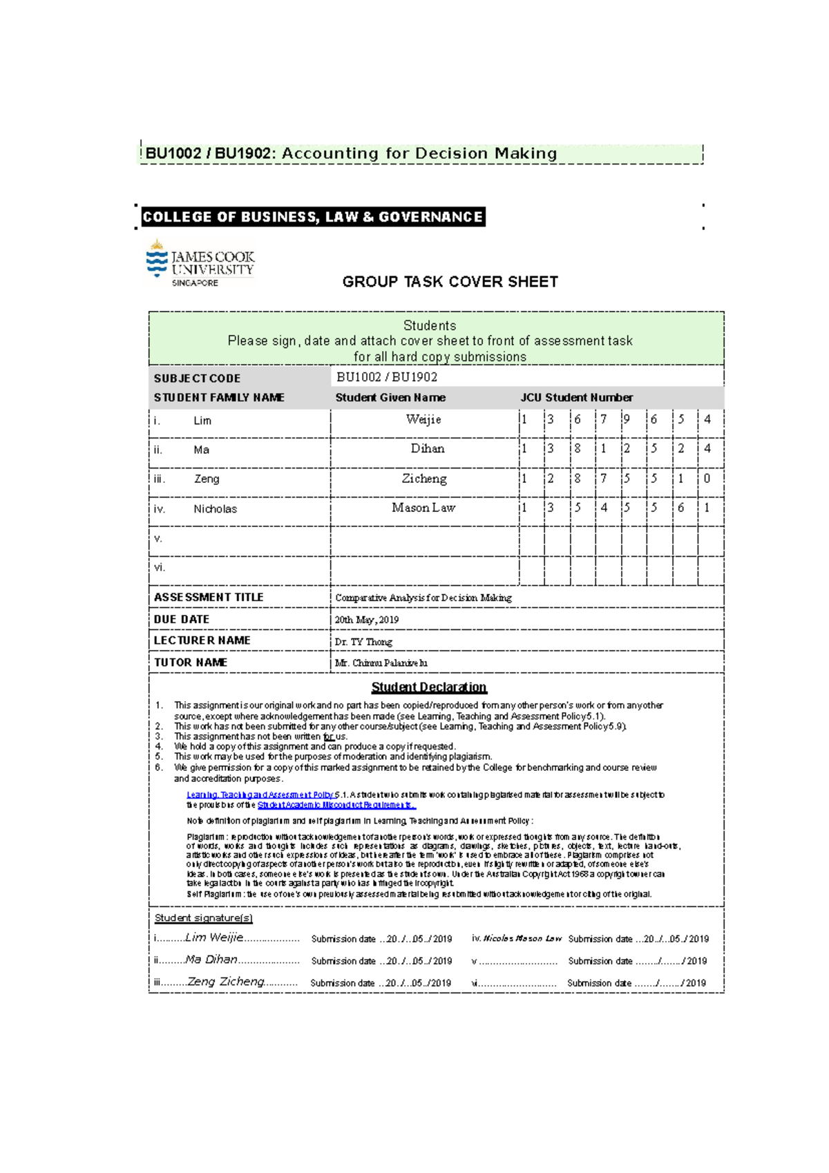 BU1003 Accounting project ASS 2 - BU1003 - StuDocu