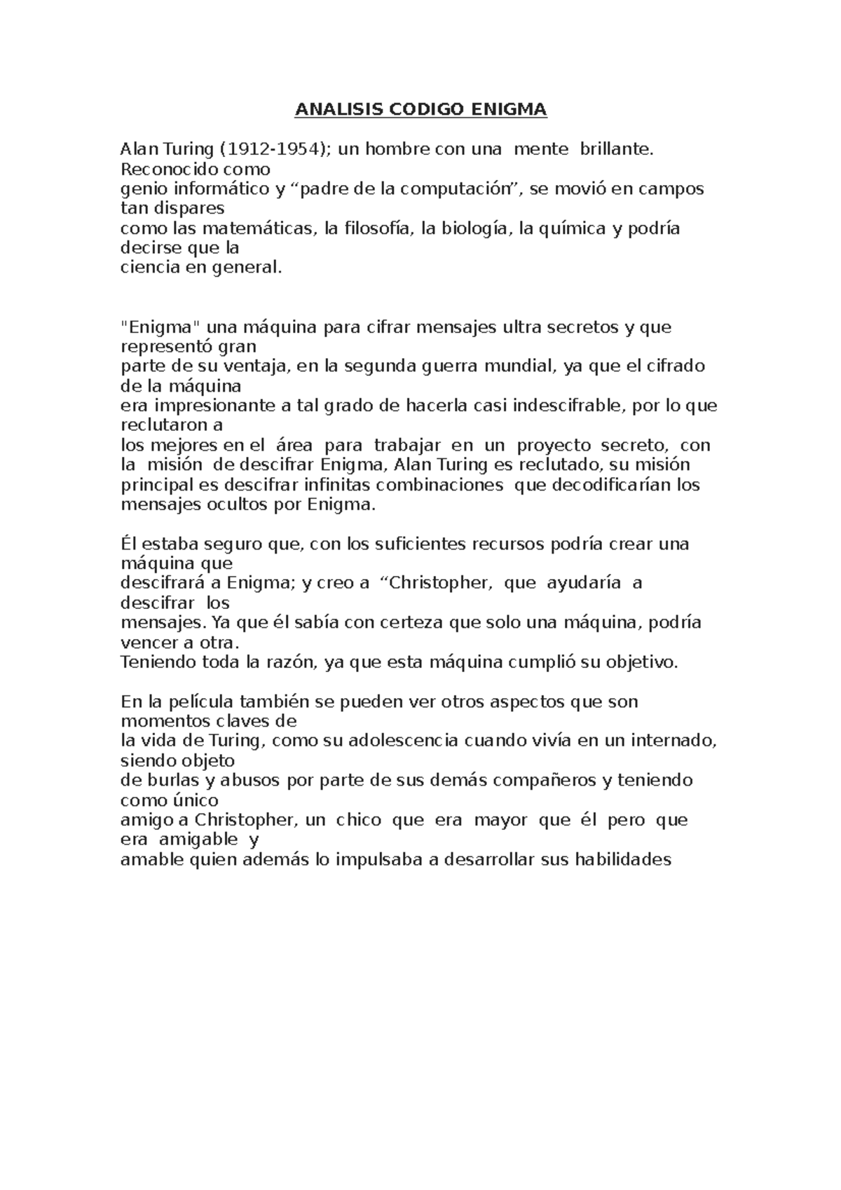 Analisis Codigo Enigma - ANALISIS CODIGO ENIGMA Alan Turing (1912-1954 ...