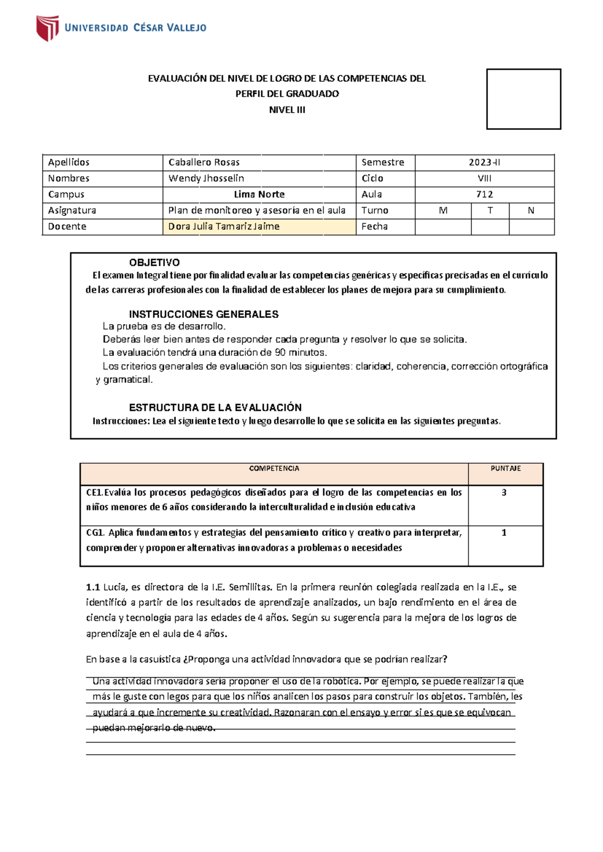 Examen+PNL+III+ Nivel-2023 ( Ayuda) - EVALUACIÓN DEL NIVEL DE LOGRO DE LAS COMPETENCIAS DEL ...