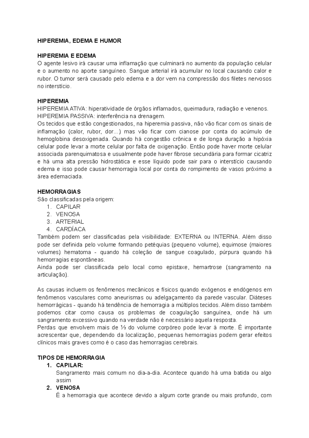 A8 - Hiperemia, Edema E Humor ( - HIPEREMIA, EDEMA E HUMOR HIPEREMIA E ...