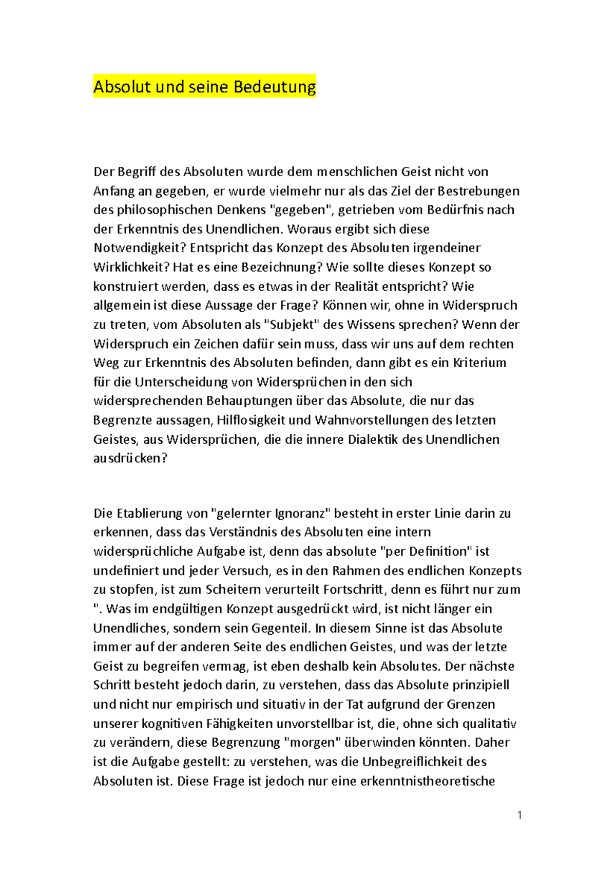 Absolut und seine Bedeutung - Woraus ergibt sich diese Notwendigkeit ...