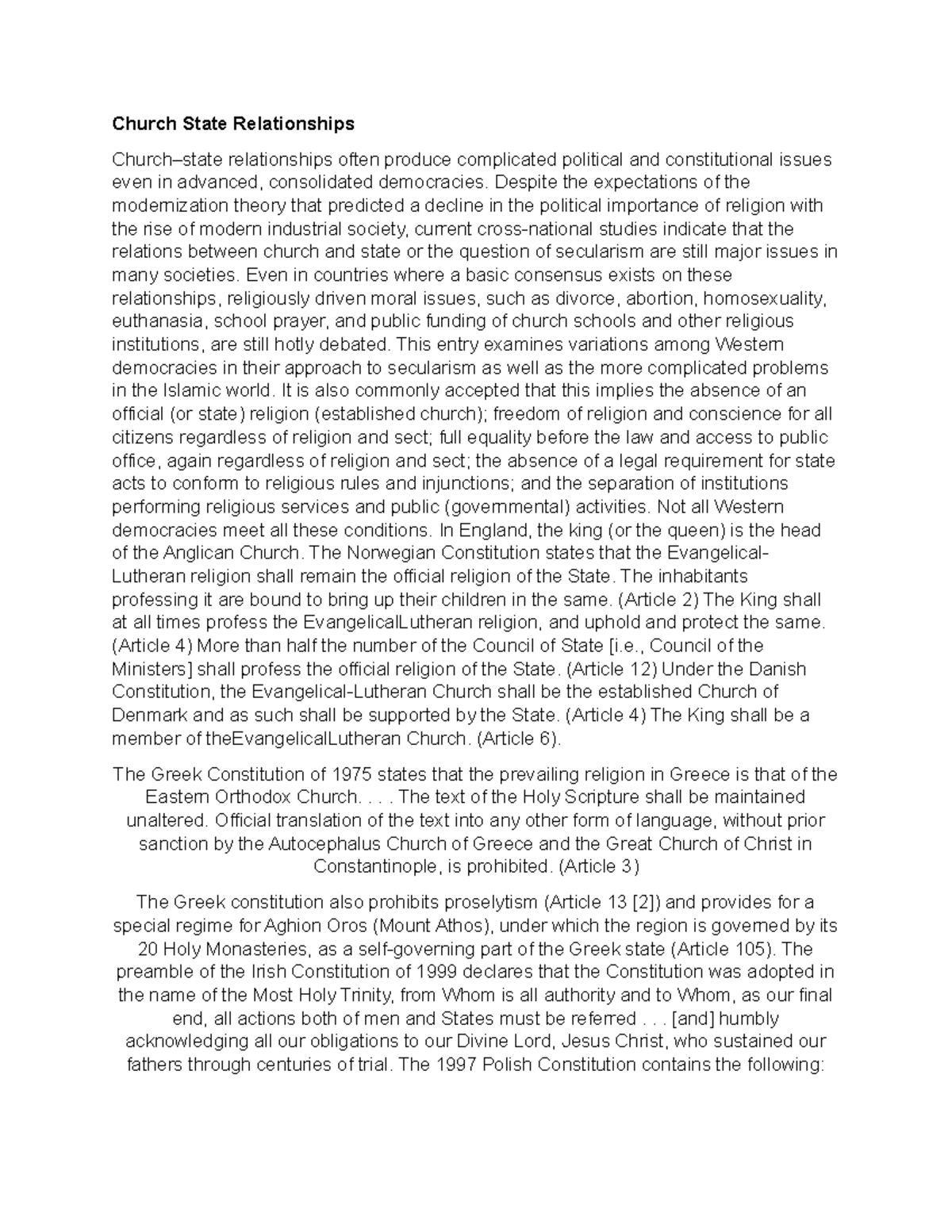 Church State Relationships - Church State Relationships Church–state ...