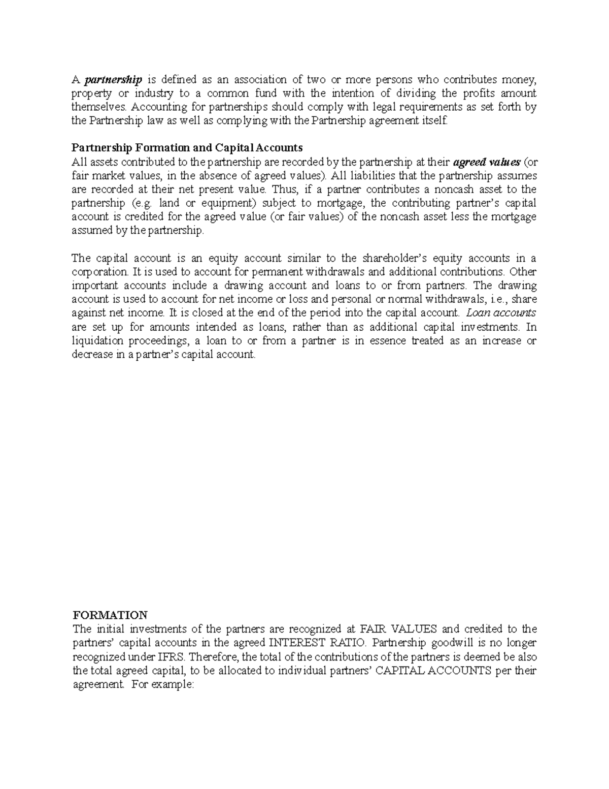 1. Partnership Formation ( Additional Notes) - A partnership is defined ...