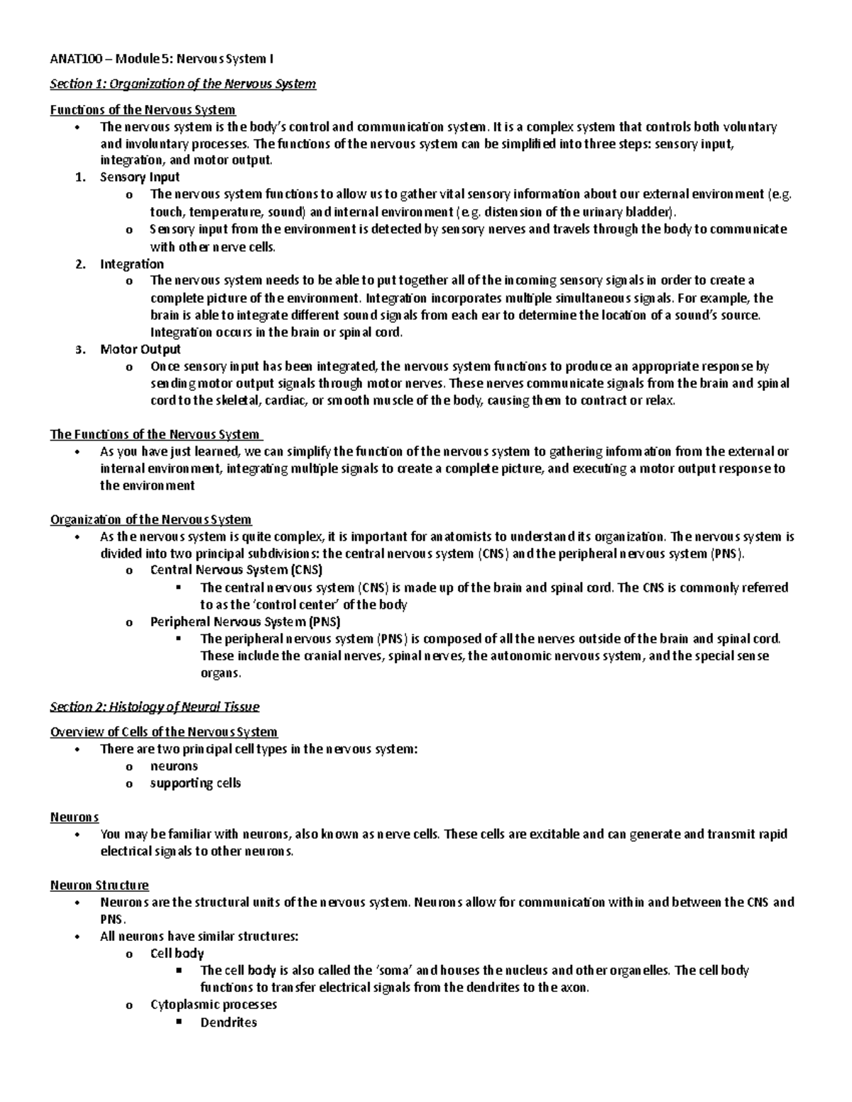 Module 5 - Mackenzie - Section 1: Organization of the Nervous System ...