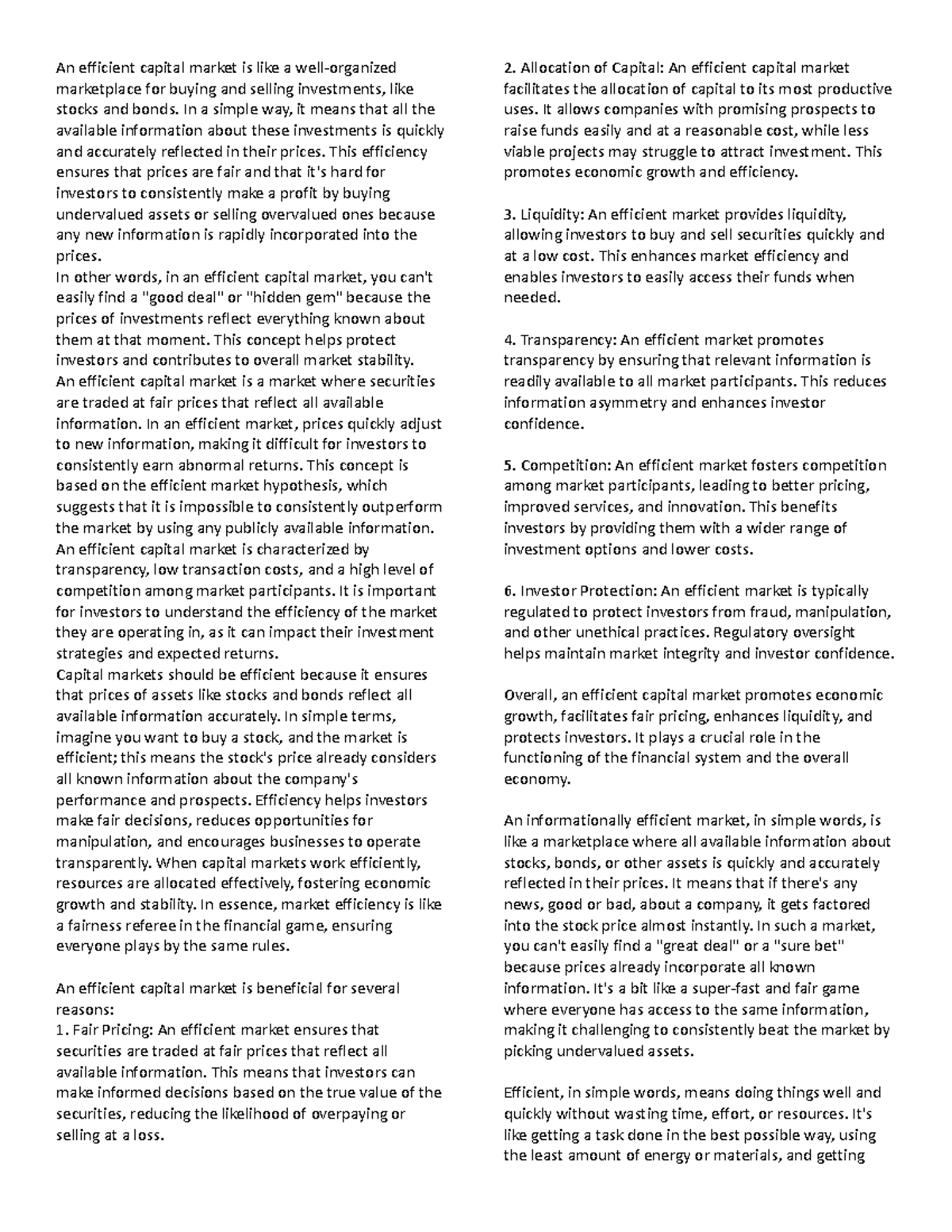 Efficient- Capital- Market - An efficient capital market is like a well-organized marketplace ...