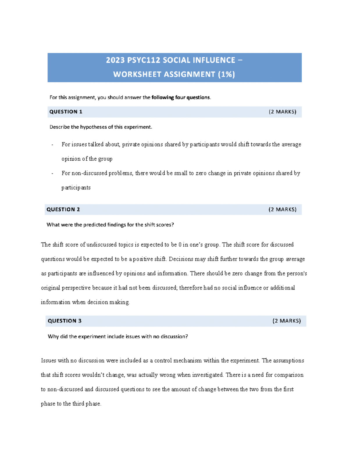 Social influence worksheet - For issues talked about, private opinions ...