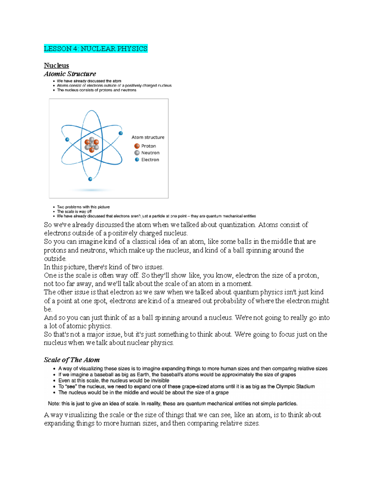 Lesson 4 PHYS 200 - nuclear physics - LESSON 4: NUCLEAR PHYSICS Nucleus ...