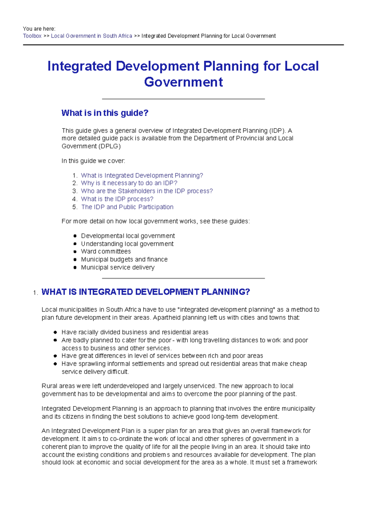 Integrated Development Planning FOR Local Government - You are here ...