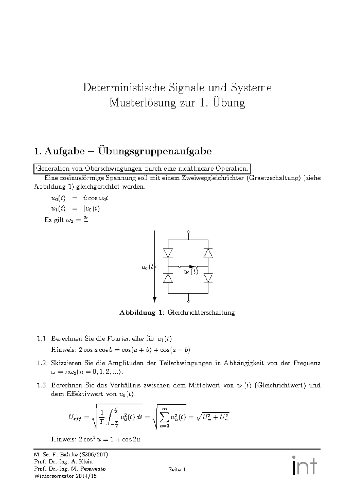 Loesung 001 - Lösung 1 - Deterministische Signale und Systeme ...