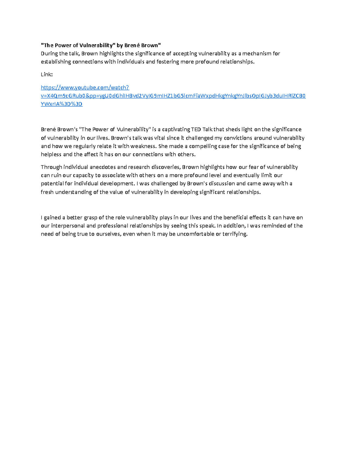 Discussion 8 #3 - very nice - "The Power of Vulnerability" by Brené ...