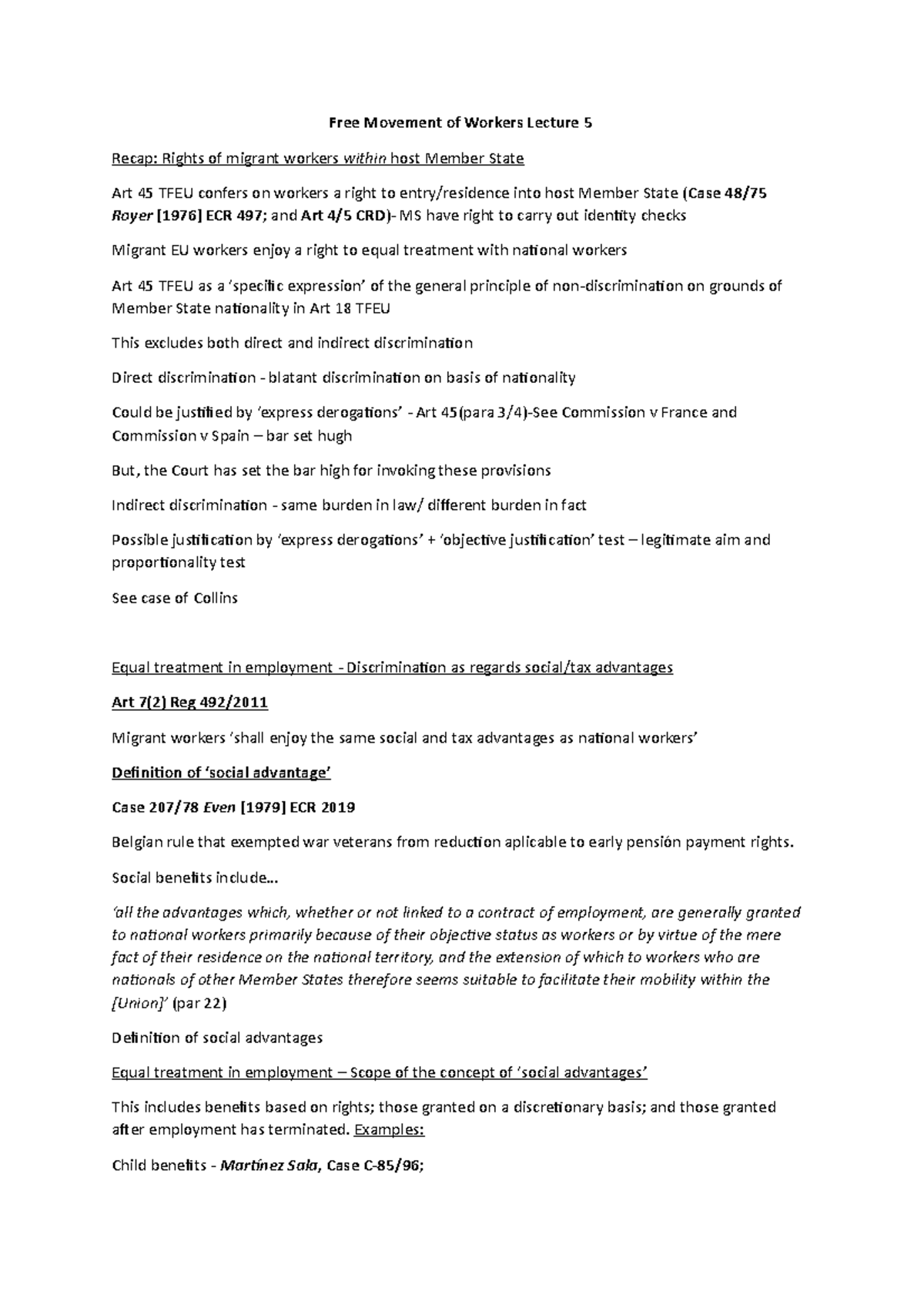 Free Movement of Workers Rights of Migrant Workers - Free Movement of ...