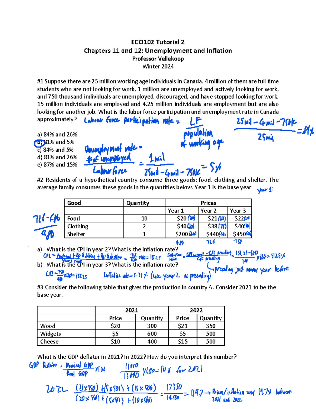ECO102 Tutorial 2 WS2024 questions - ECO102 Tutorial 2 Chapters 11 and 12: Unemployment and ...