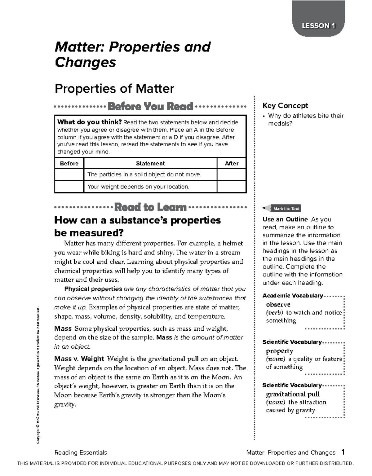 G7-Lesson 1-Properties of matter - Copyright © McGraw-Hill Education ...