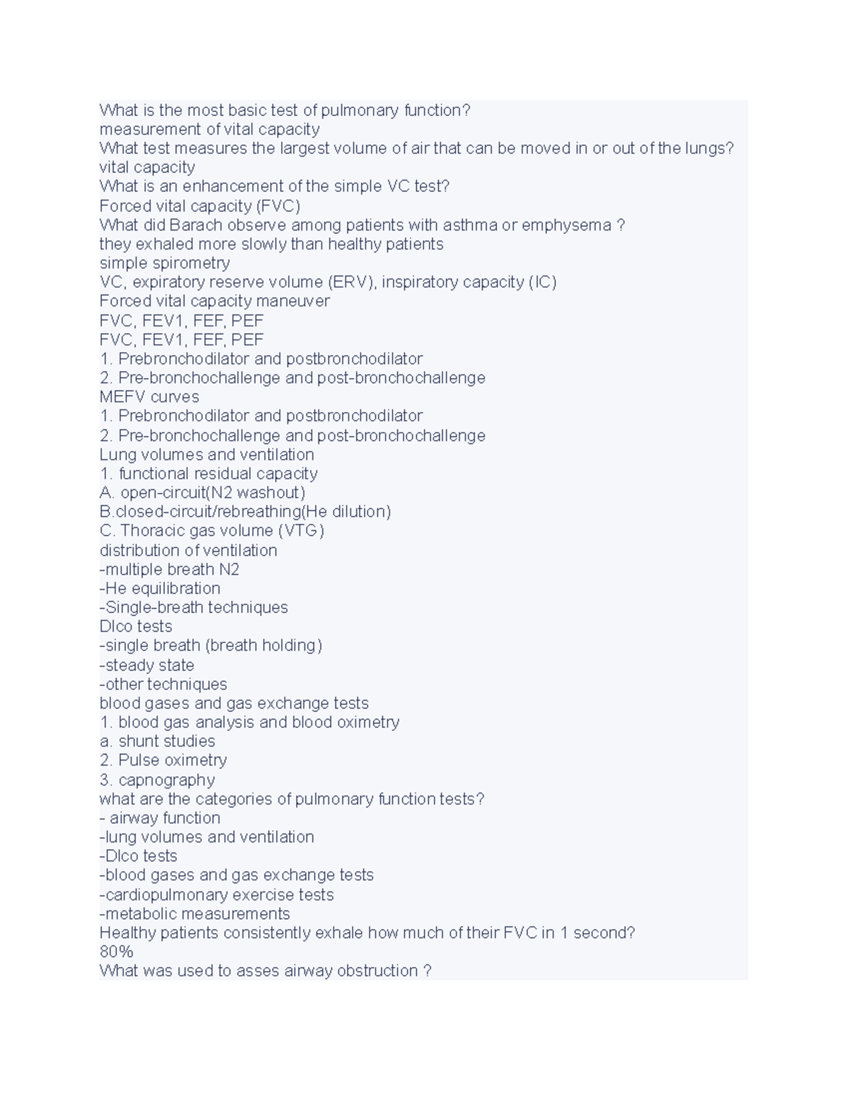 Pft Set 1 Pulmonary Function Testing Lecture Notes What Is The Most