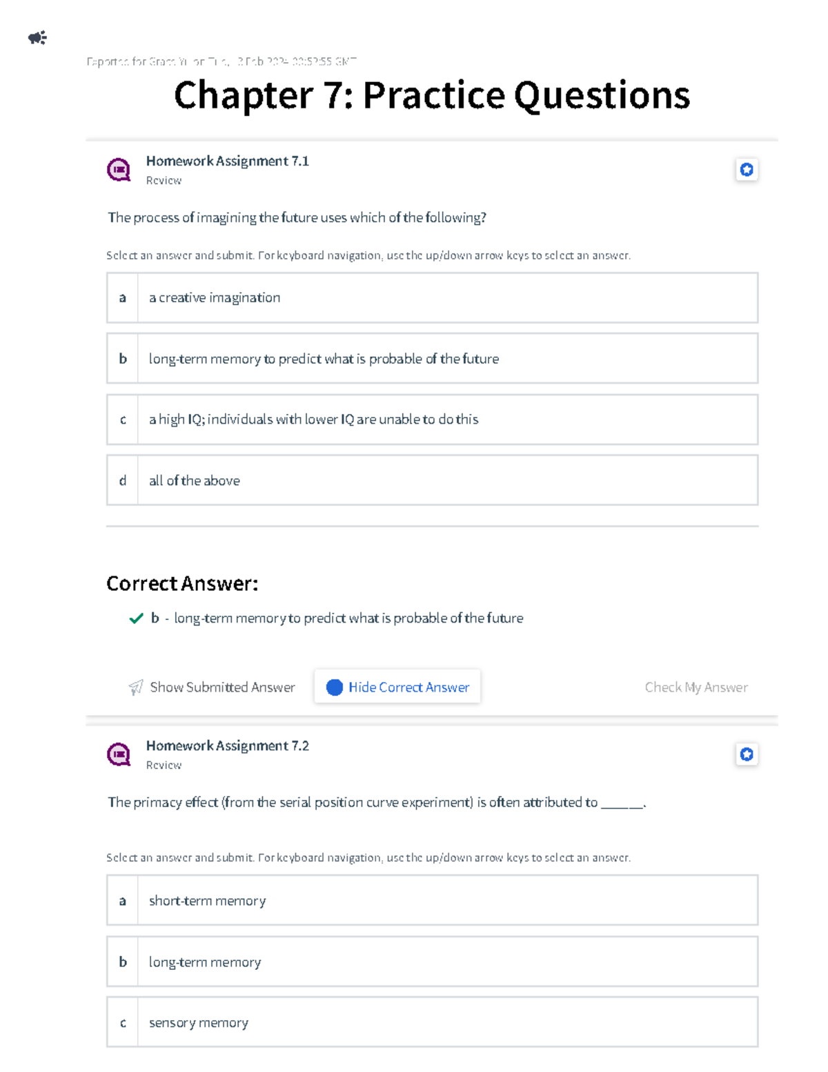 Chapter 7 Practice Questions Top Hat - Exported for Grace Yu on Tue, 13 Feb 2024 00:52:55 GMT ...